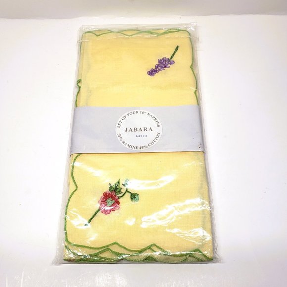 Jabara | Dining | Jabara Set Of 4 Napkins Yellow Embroidered Flowers ...